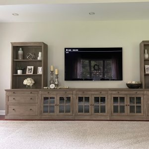 Livingston Media Console with Glass Cabinets 105 Pottery Barn