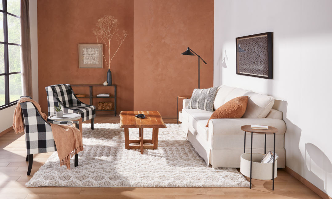 Rust Colored Fabric Sofa | Baci Living Room