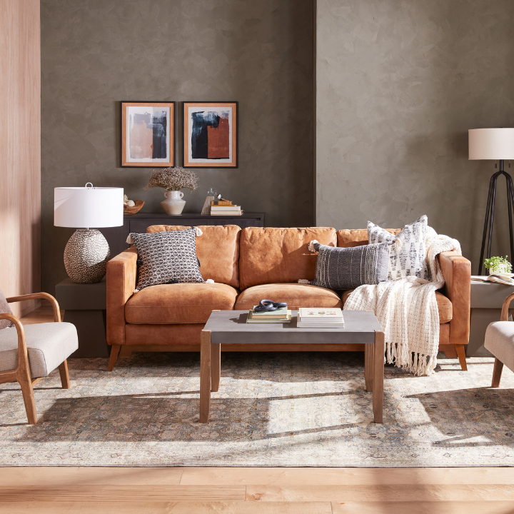 Rust Colored Fabric Sofa | Baci Living Room